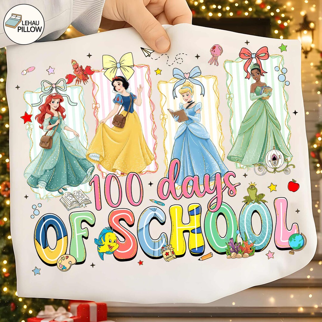 Princess 100 Days of School Png, Cartoon School Png, Coquette Bow 100 ...