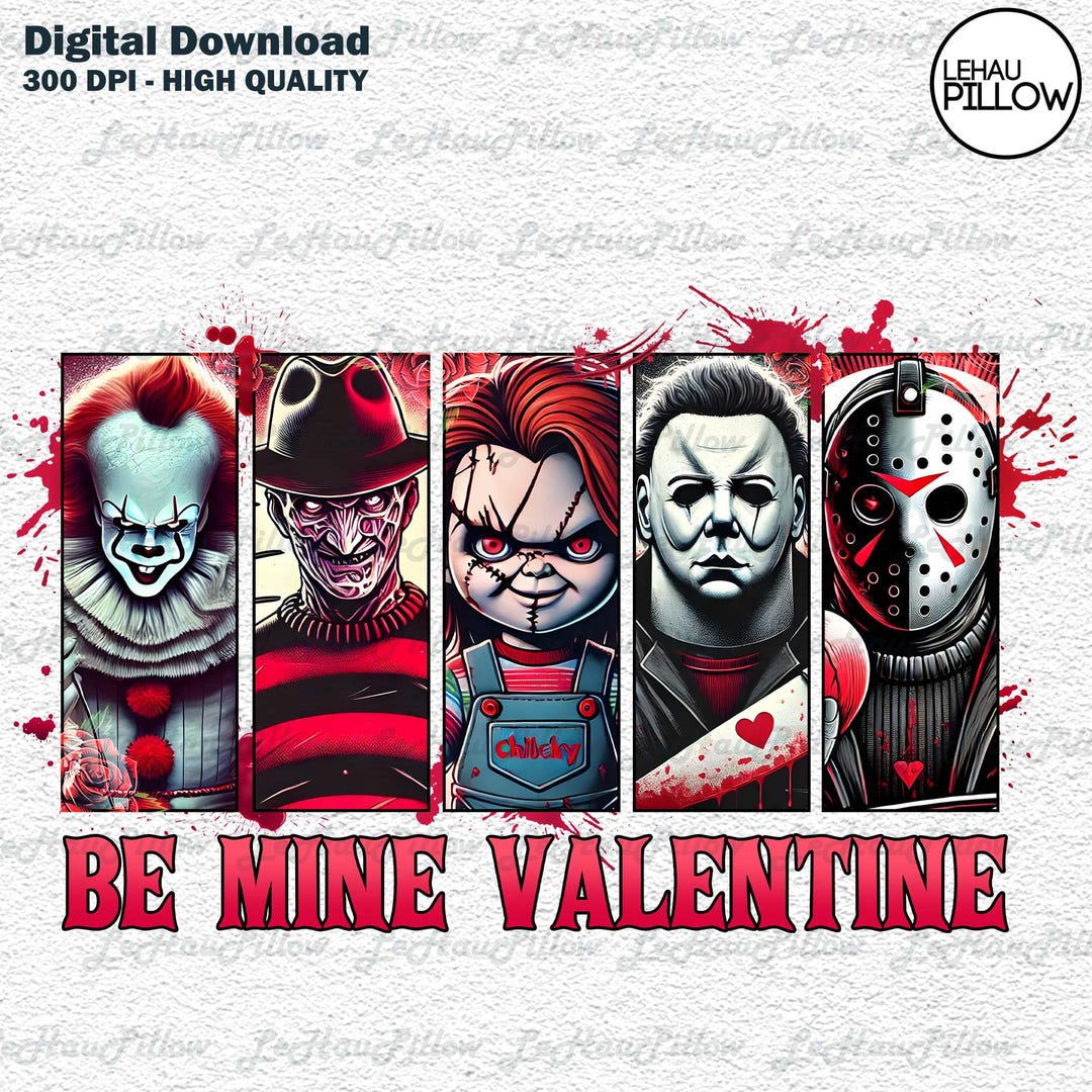 Horror Characters Valentine Png, Pink Heart Valentine Horror Bundle Png ...