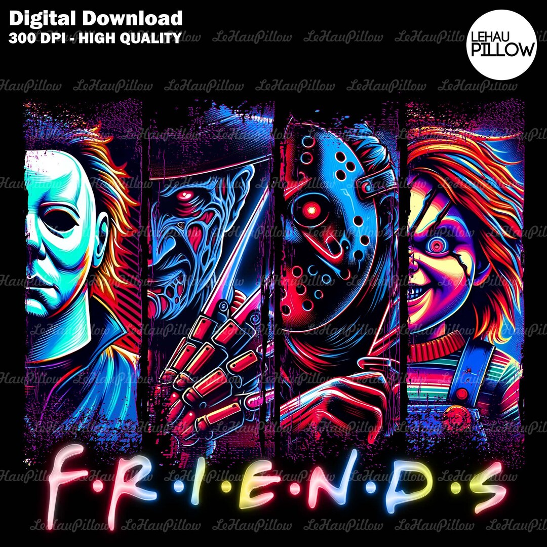 Halloween Horror Friends Png, Movie Killers Neon Png, Scary Halloween ...