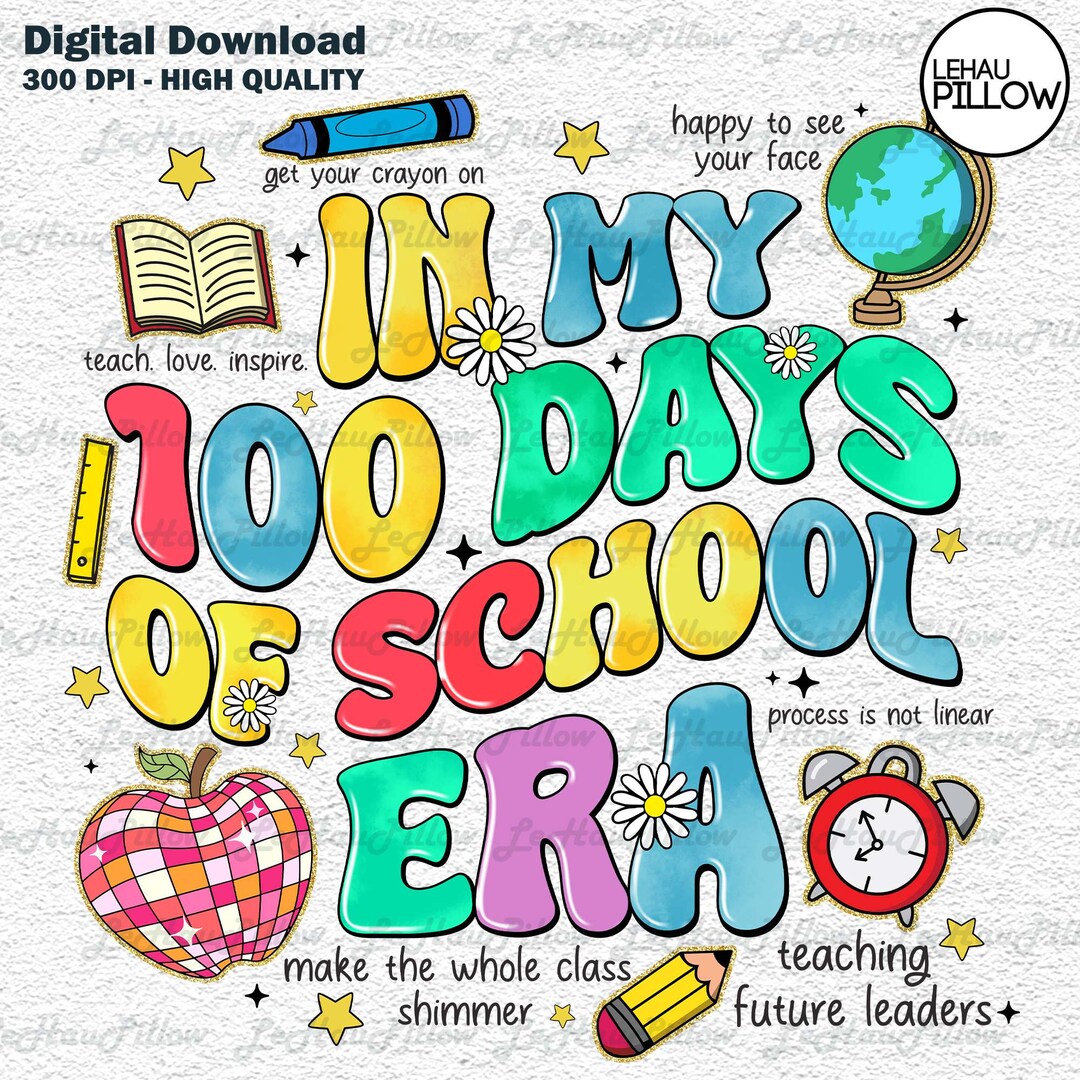 In My 100 Days of School Era Png, Teacher School Glitter Apple Png ...