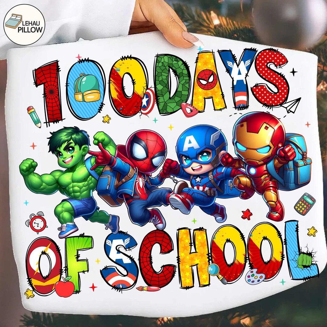 Superhero I Defeat 100 Days of School PNG, School 100th Day Cartoon ...