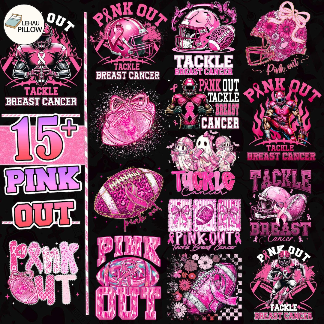 Retro Breast Cancer Football Png Bundle, Pink Out Breast Cancer Png ...
