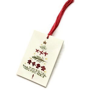 Christmas Tree Gifts Tags Merry Christmas, Botanical Holiday Tags, Red ...