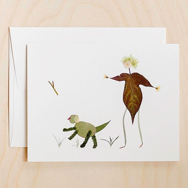 Dog Card FETCH Pressed Flower Art of a Dog Fetching a - Etsy