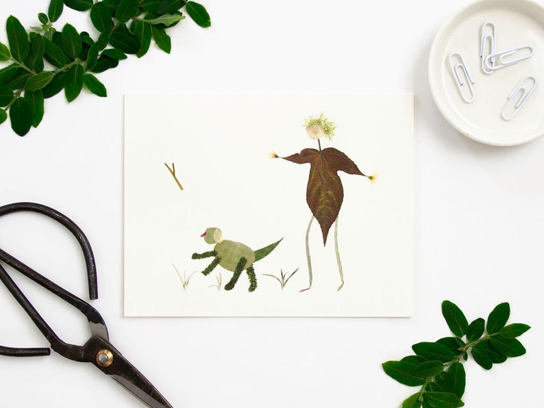 Dog Card FETCH Pressed Flower Art of a Dog Fetching a - Etsy