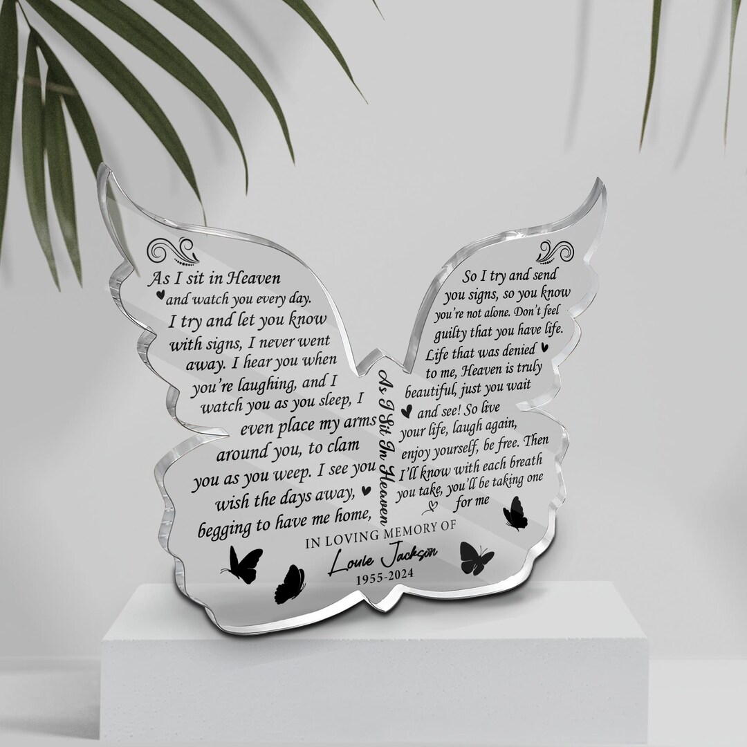 Memorial Acrylic Plaque, Custom Butterfly Grief Poem Memorial, Loss of ...