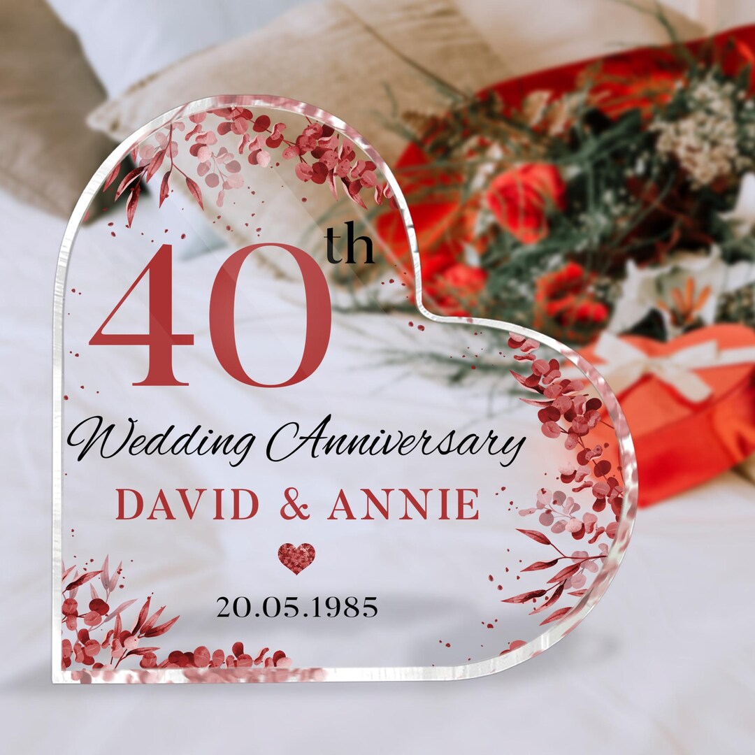40th Anniversary Heart Acrylic Plaque, Personalized 40th Ruby ...