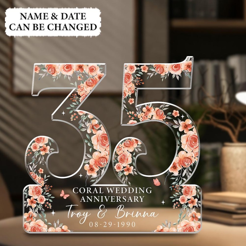 Custom 35th Coral Wedding Anniversary Acrylic Plaque Gift for Husband ...