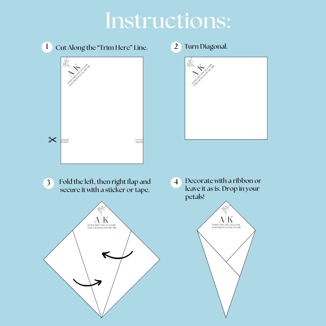 Printable Wedding Cone Template for Petal Toss DIY Editable Confetti ...