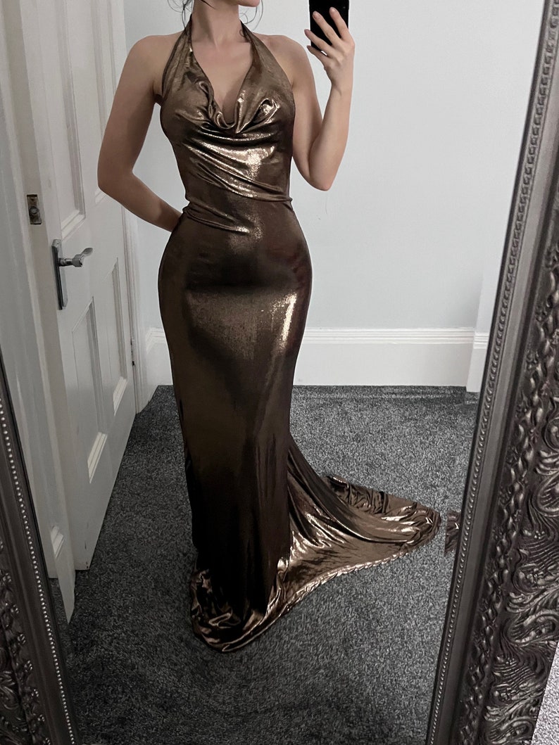 Backless Maxi Slip Gold Fishtail Halterneck Dress Prom Evening Gown - Etsy