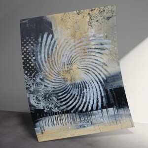 Abstract Geometric Time Wall Art, Modern Black White Gold Painting ...