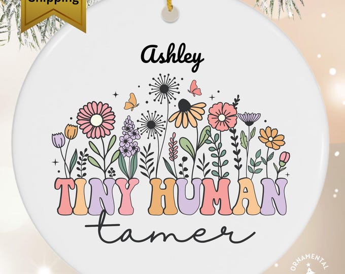 Tiny Human Tamer Teacher Ornament - Wood Log Christmas Decor - Teacher ...