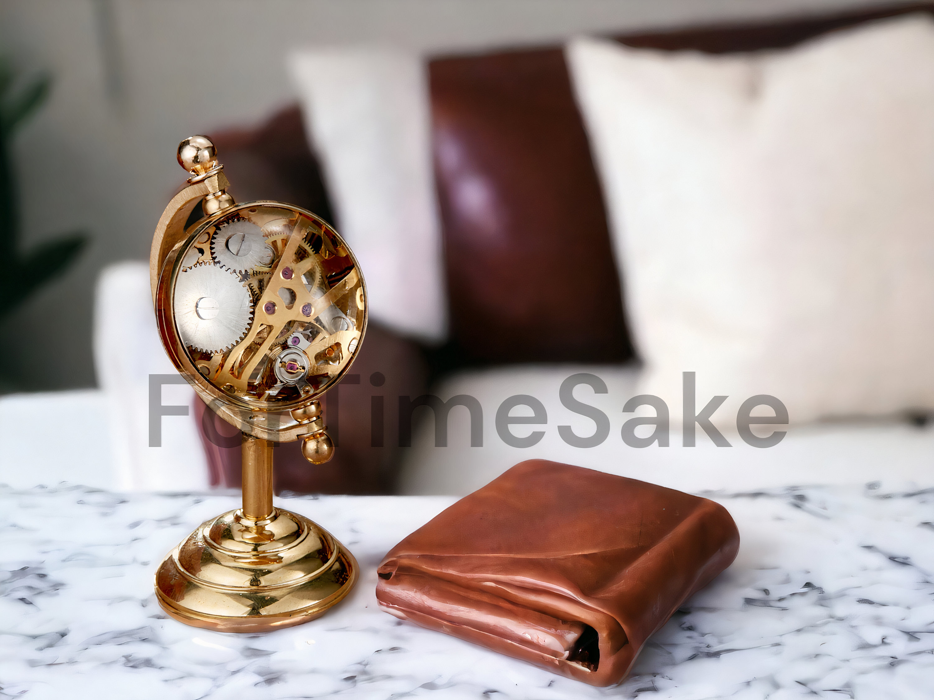 Table Pocket Watch Clock on Pedestal | Steampunk | Gold Colored ...