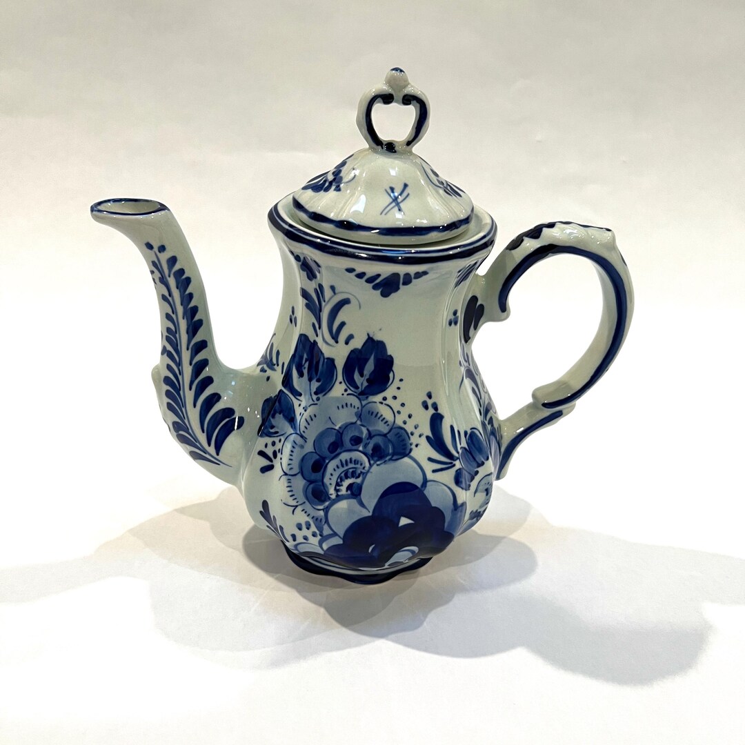Vintage Hand Painted Delfts Blue White Floral Holland Tea Pot 7 With ...