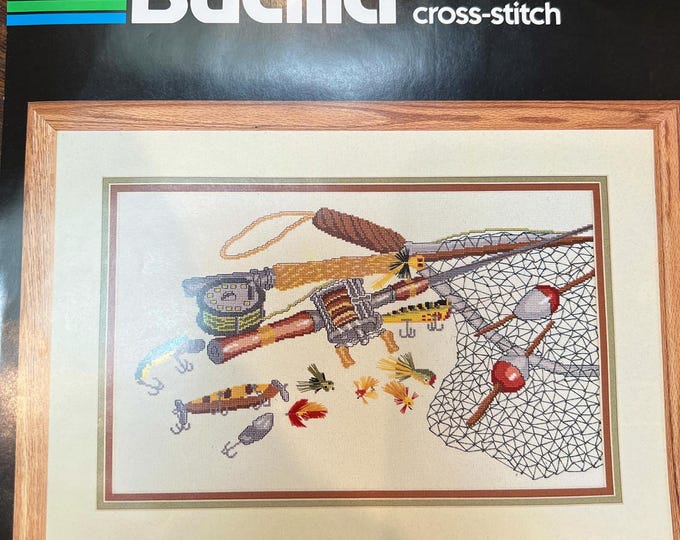 Bucilla “fishing Gear” 40264 Counted Cross Stitch Kit 12x16 Rare Lures ...
