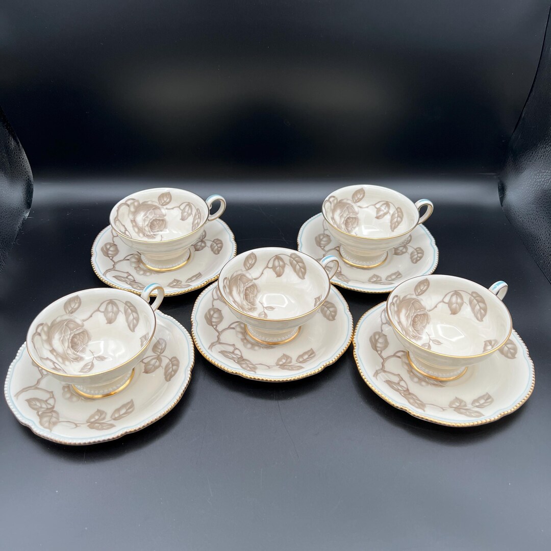 Vintage Castleton China Gloria Pattern Set of 5 Footed Teacups and ...