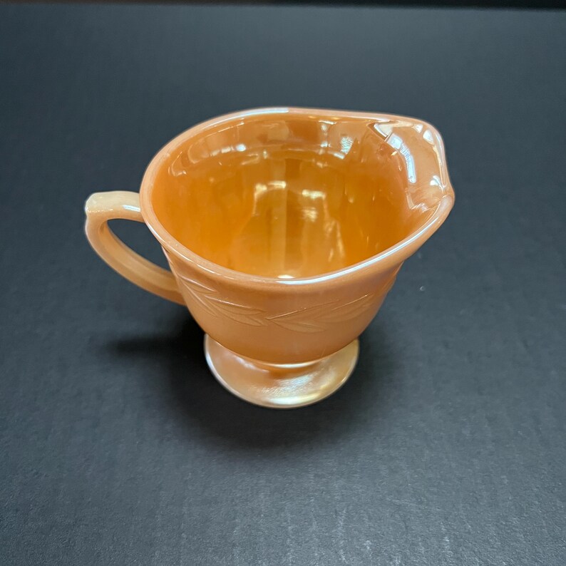 Fire King Oven Ware Peach Luster / Laurel Leaf Cream and Sugar Bowl Set ...