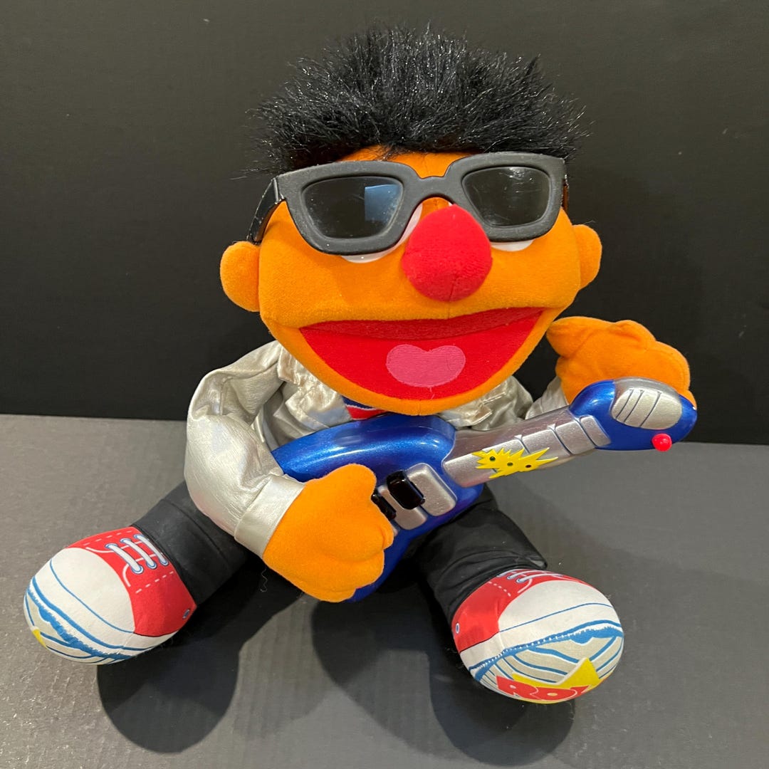 Rare Sesame Street Rock and Roll Ernie Silver Coat Plush Plays & Sings ...