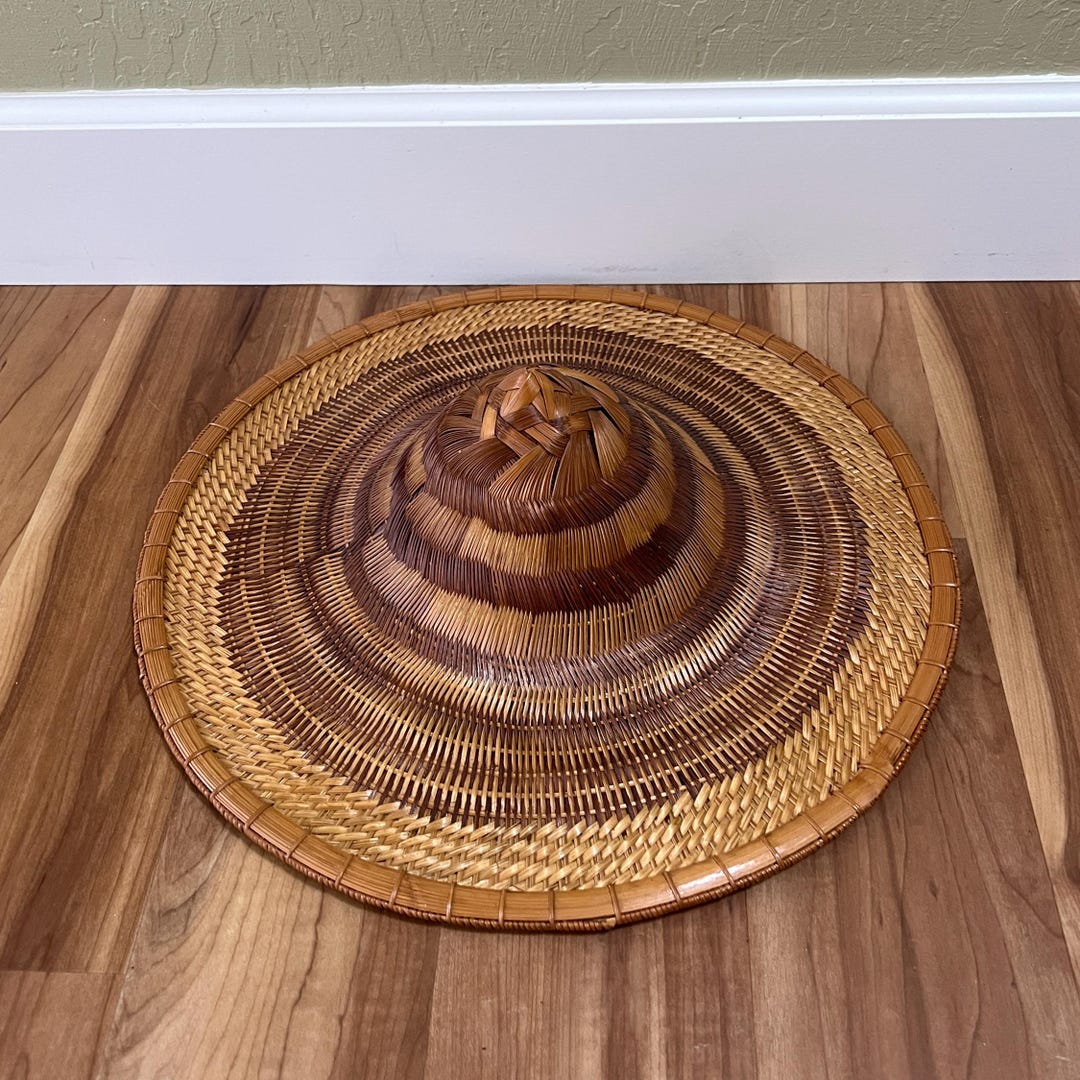 Vintage Asian Woven Wicker Conical Hat Decor - Etsy