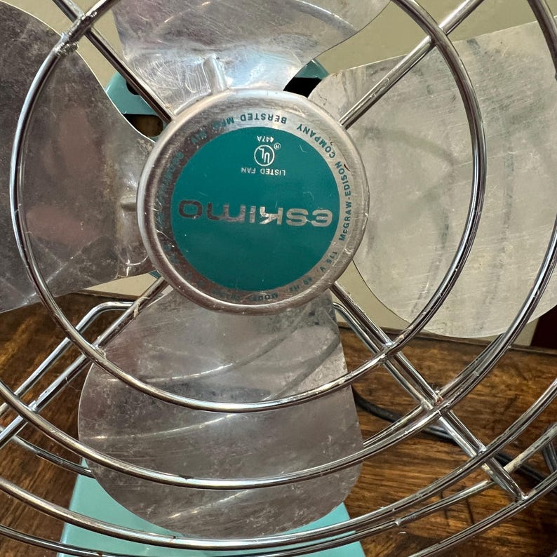 1950s Eskimo Desk Fan 8" Aqua Blue Metal - Mcgraw Edison Company ...