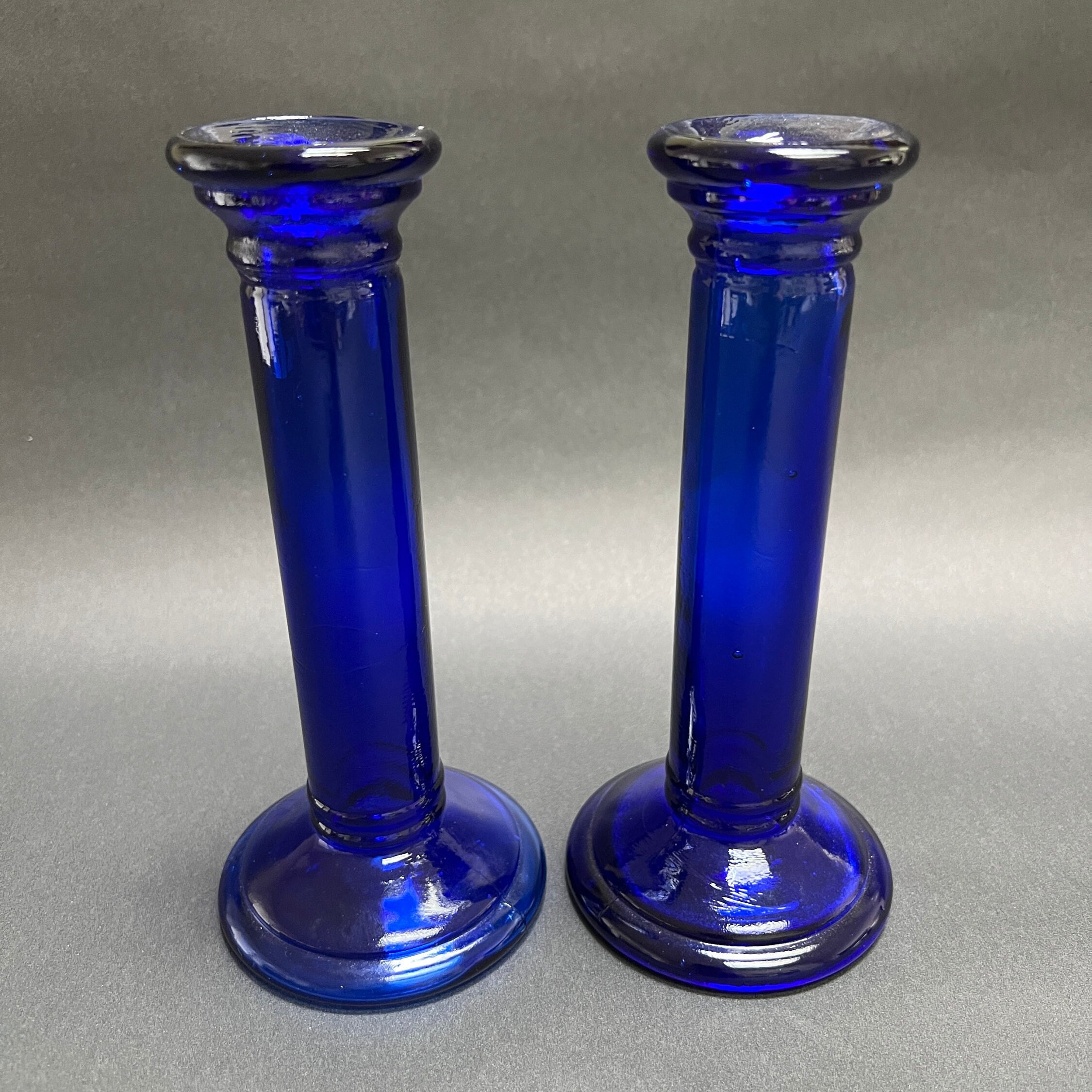 Vintage Cobalt Blue Glass Candle Holder Set of 2 Elegant and Timeless ...