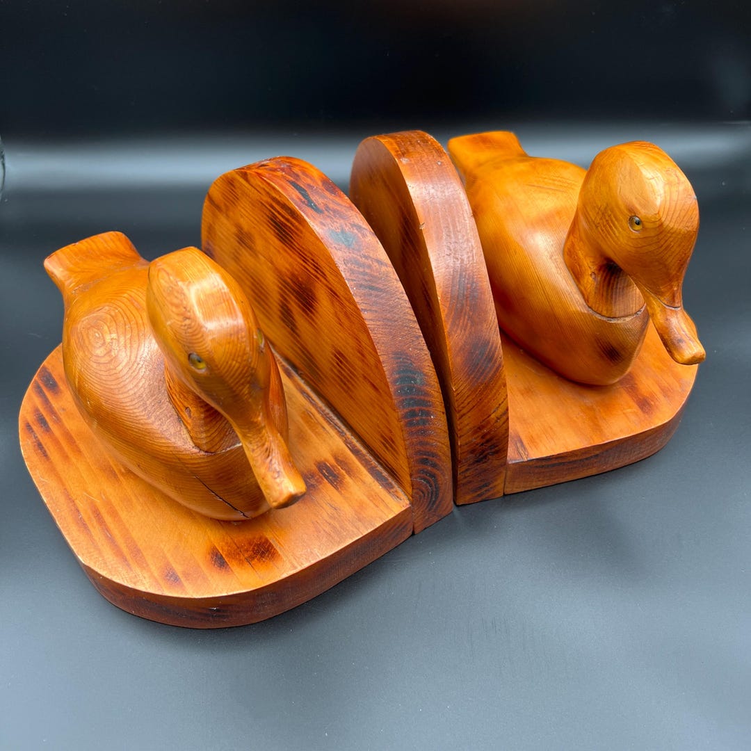 Hand Carved Wood Duck Bookends Rustic Lodge Hunting Camp Lake House - Etsy