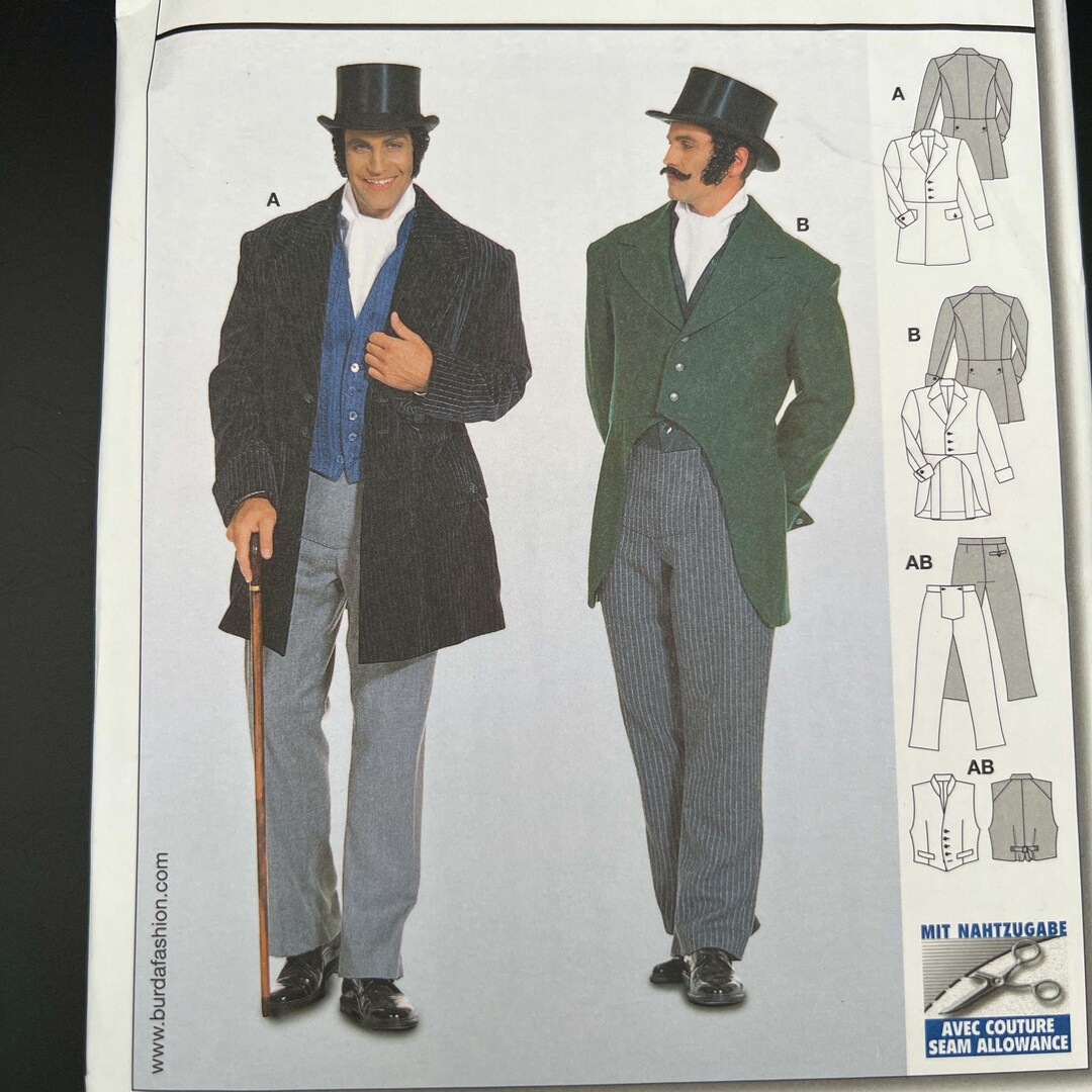 Burda 2767 Sizes 34 - 50, Mens Victorian Era Style Jacket Pants Vest ...