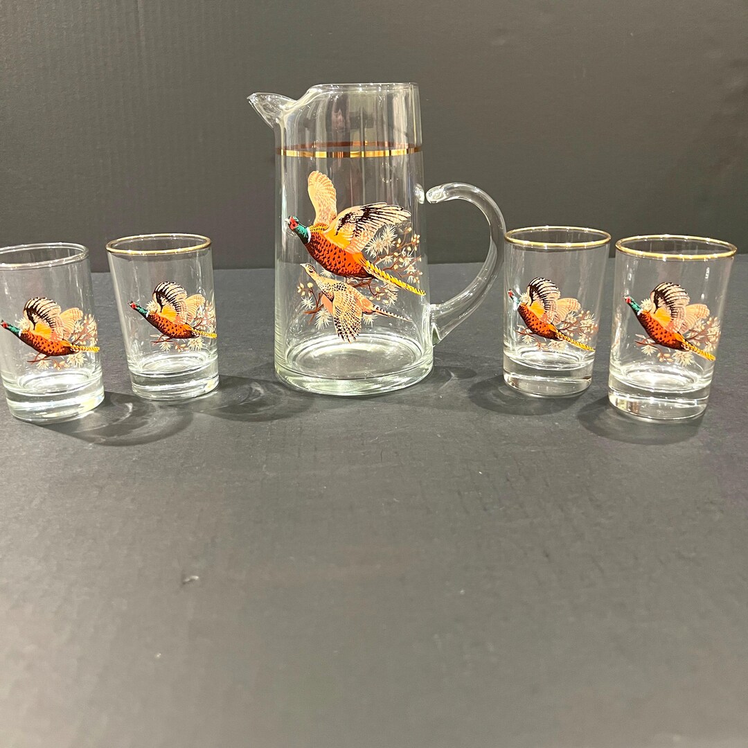 West Virginia Glass Company Pheasants in Flight Glassware Cocktail ...