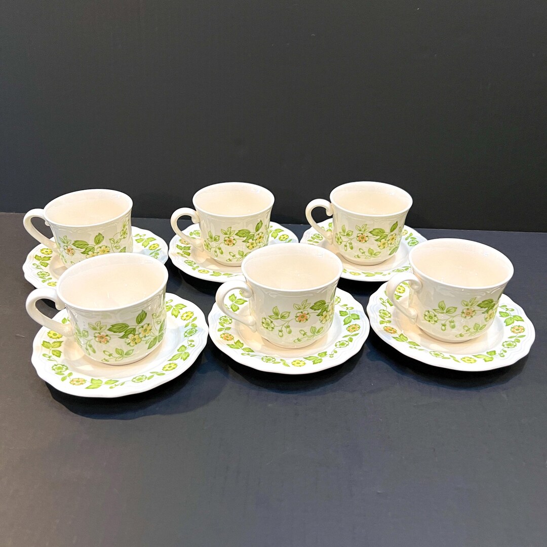 Vintage 70s Petite Flora Coffee Tea Cups and Saucers - Set of 6 ...