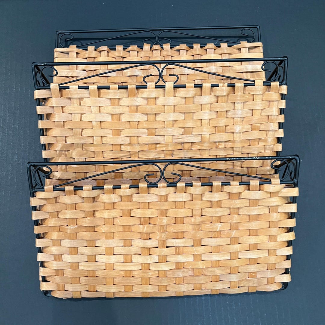 Woven Wicker Rattan Mail Letter Organizer Caddy Shelf Wall File Holder ...