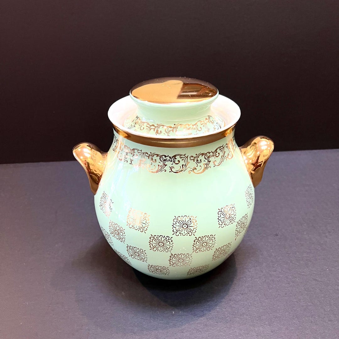 Vintage Hall's Hall Green Medallion Cookie Biscuit Jar 1566 Canister ...