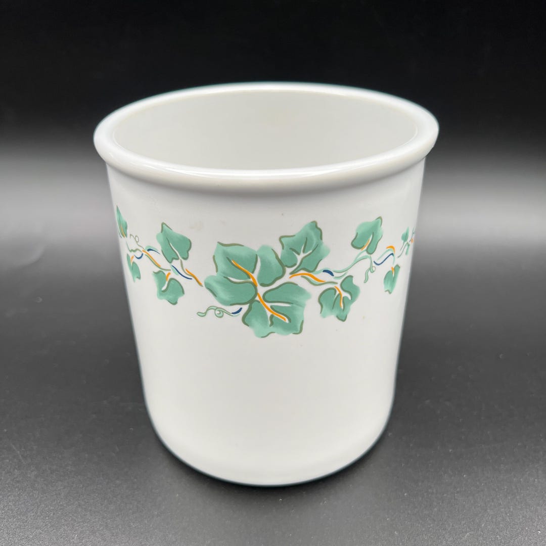 Vintage Corning Callaway Corelle Green Ivy Utensil Holder Storage Jar 5 ...
