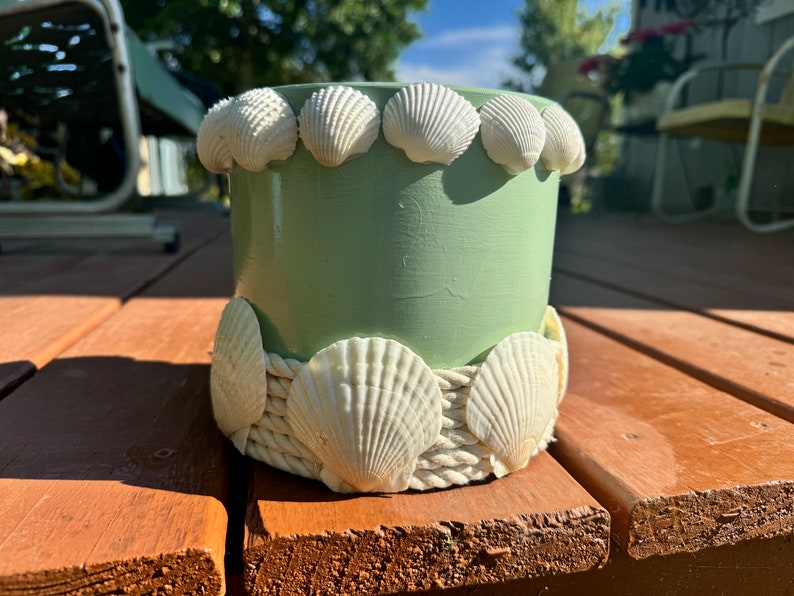 One of a Kind Seagram Green Decorated Seashell Flowerpot Indoor or ...