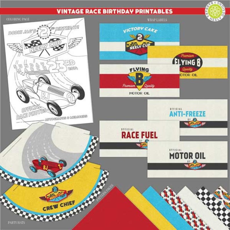 Vintage Race Car Birthday Party Printables Set - Etsy