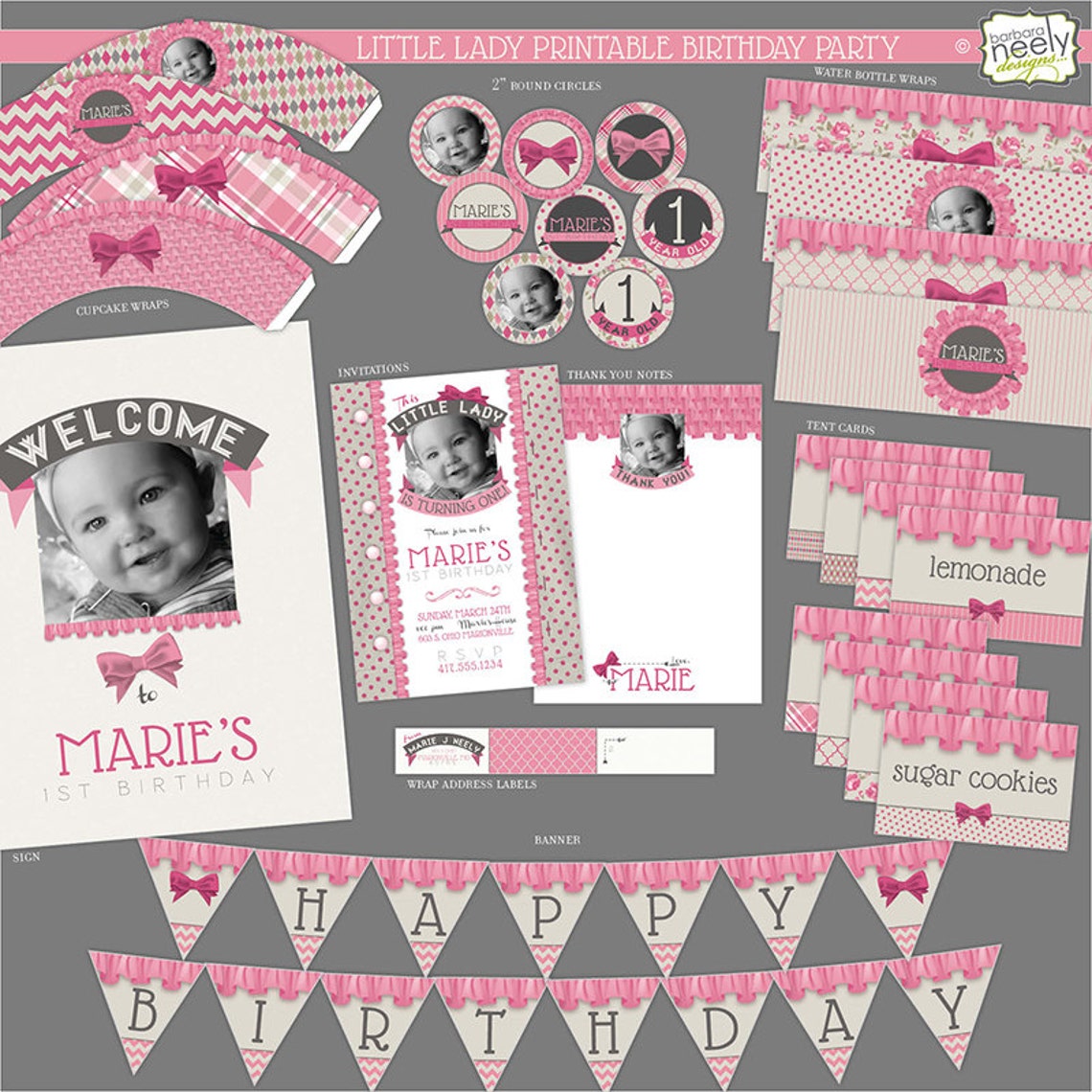 Ruffles and Bows Little Lady Birthday Party Printables Set - Etsy