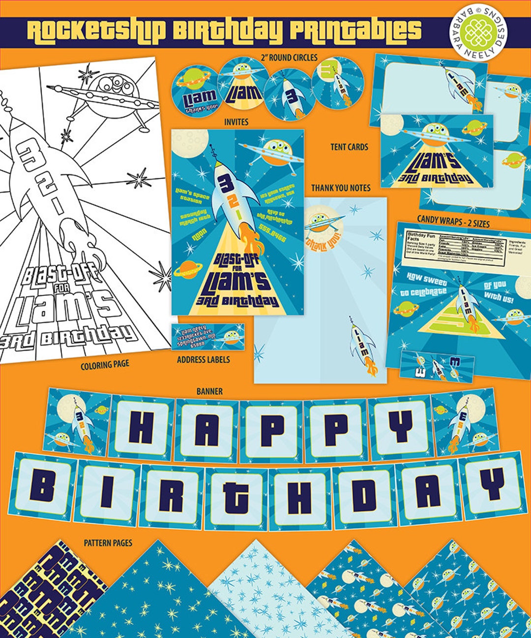 Rocketship Birthday DIY Printables Party Set - Etsy