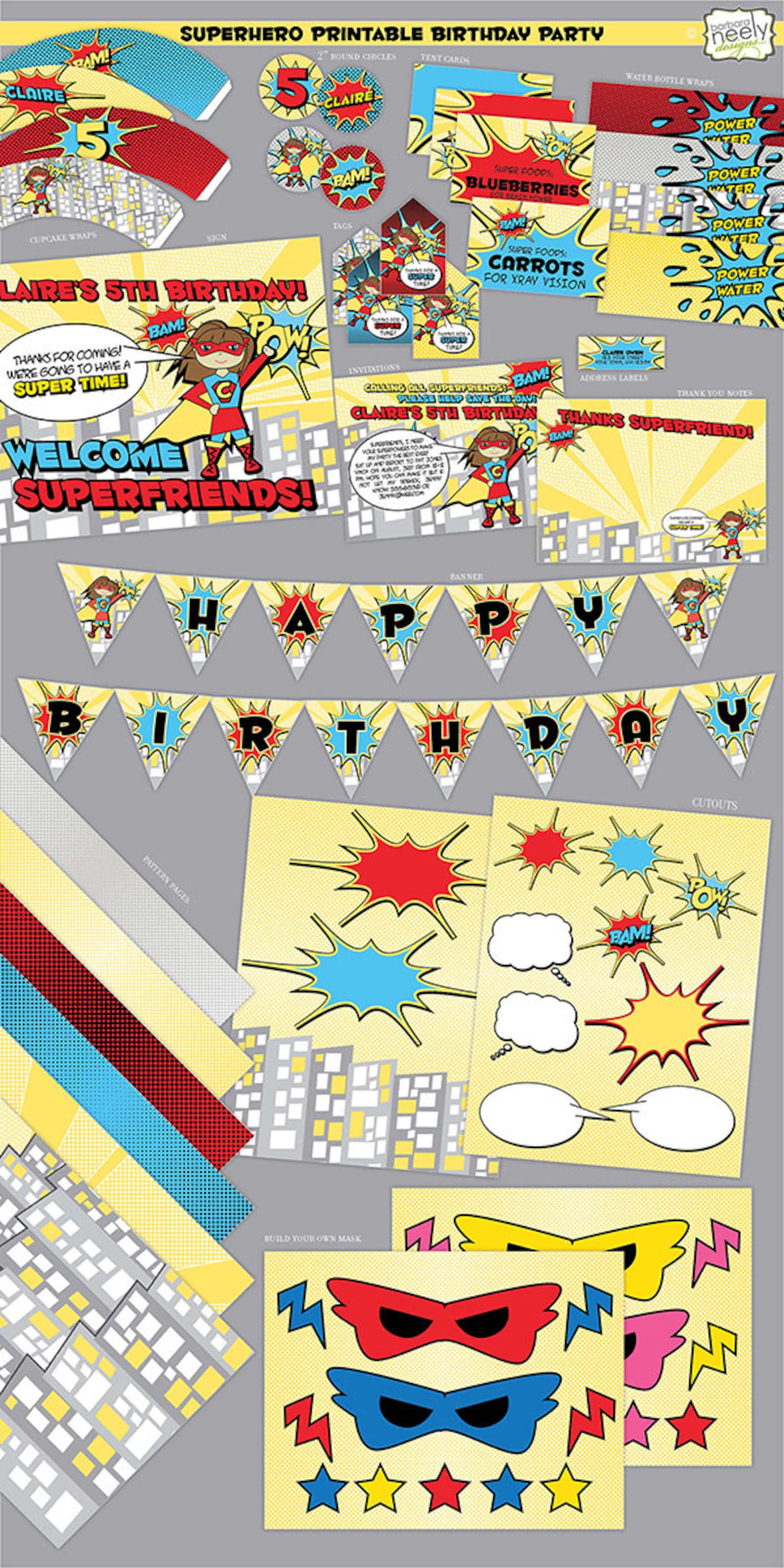 Superhero Birthday Party Printables Set - Etsy