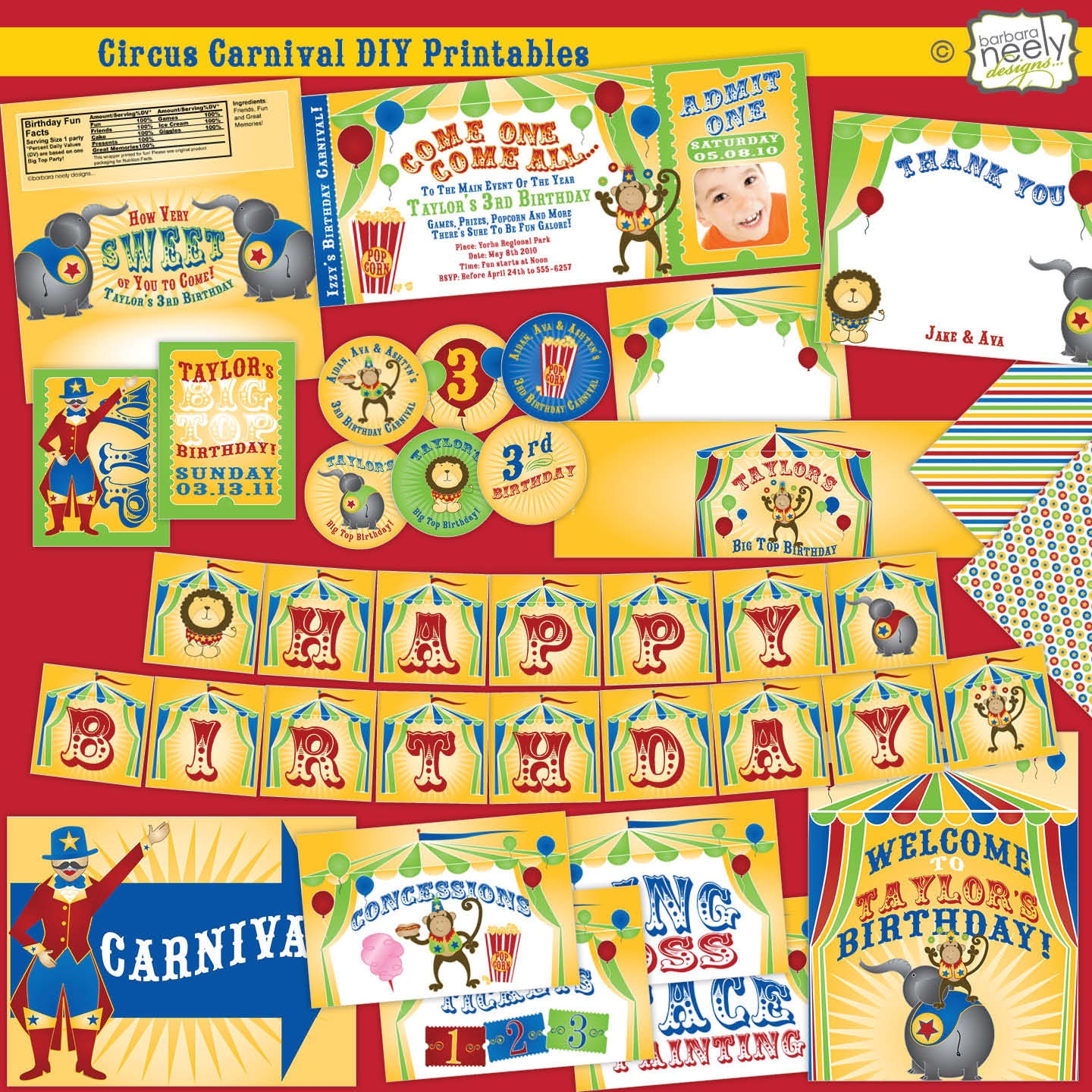 Circus/carnival Birthday Party Printables Set - Etsy