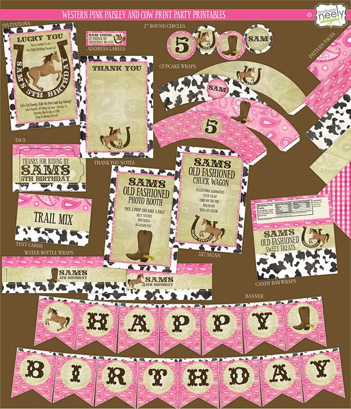 Western Pink Paisley & Cow Print Party Printables - Etsy
