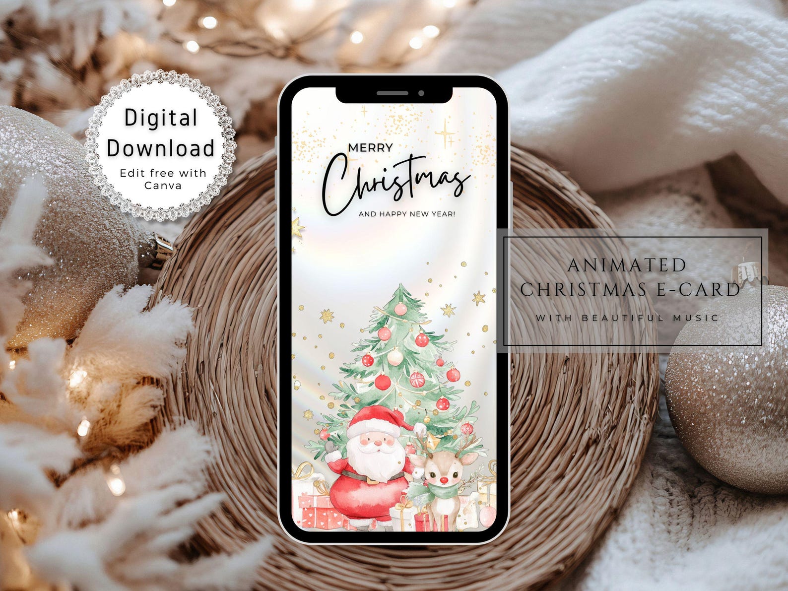 Digital Christmas Greeting Card With Music, Animated Christmas E-card ...