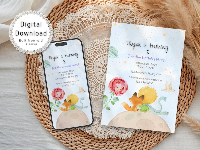 The Little Prince Invitation, Little Prince Printable Birthday Invite ...