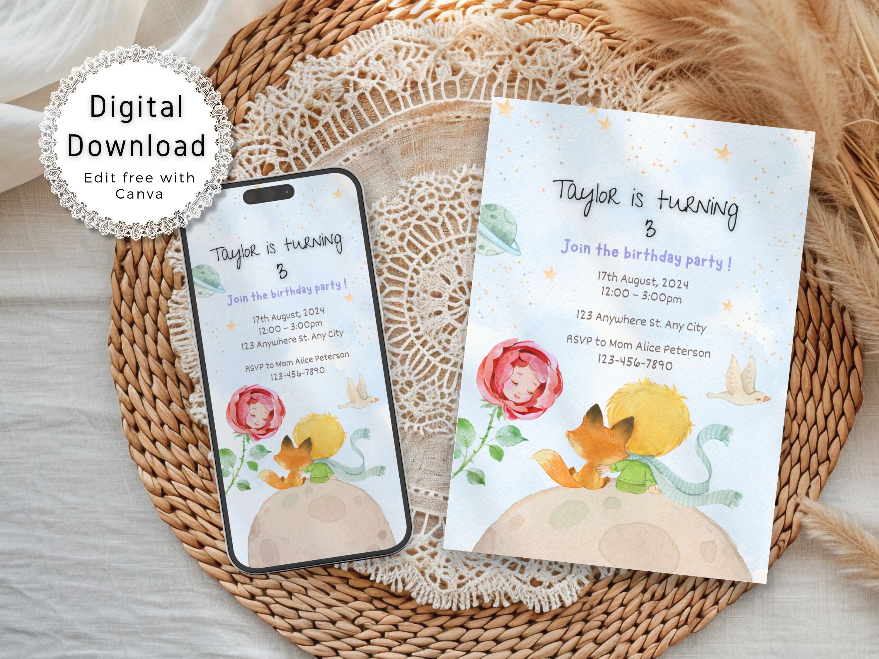 The Little Prince Invitation, Little Prince Printable Birthday Invite ...