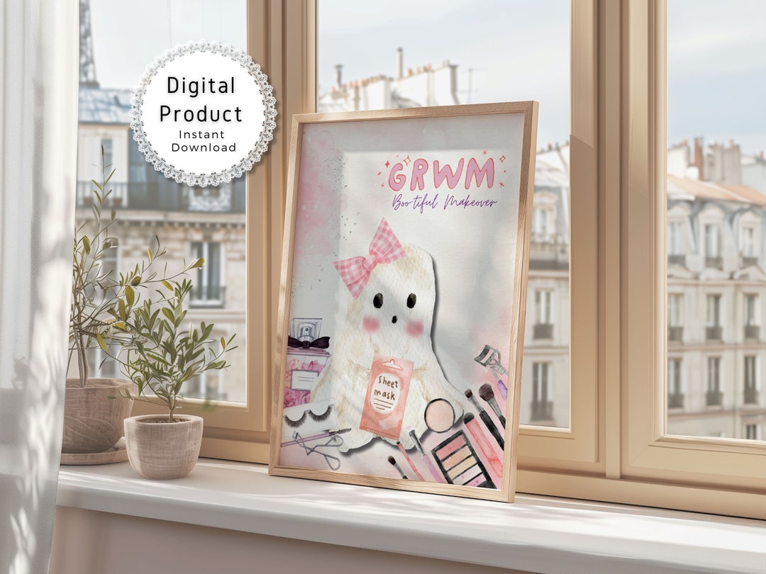 Pink Bow Ghost Wall Art Printable, Cute Ghost Halloween Décor, Get ...