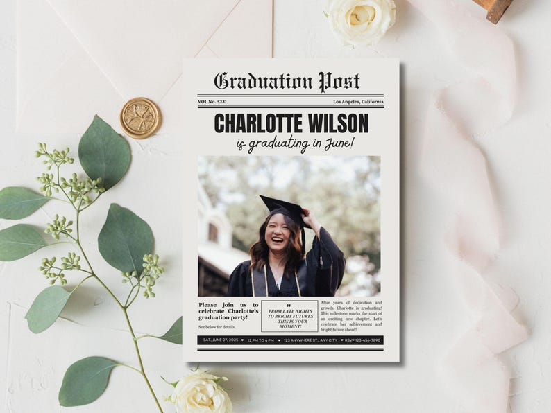 Editable Newspaper Graduation Announcement, Graduation Newspaper ...