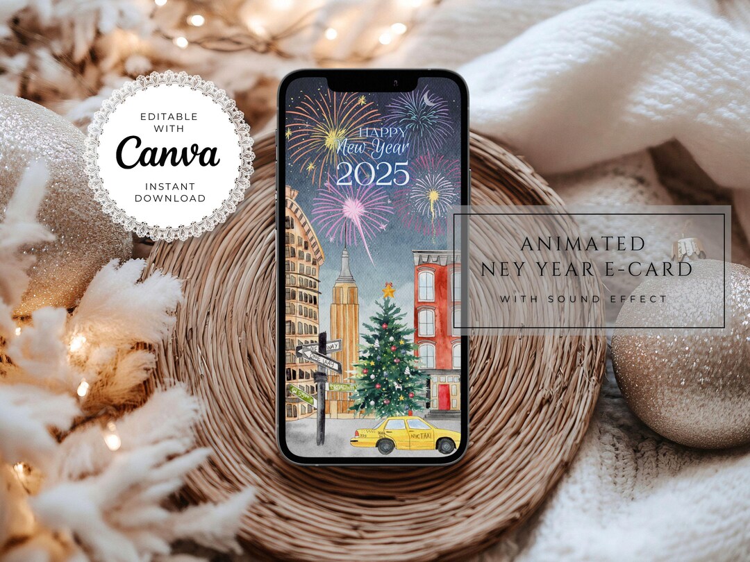 Digital Animated New Year Card, Editable 2025 Happy New Year Ecard ...