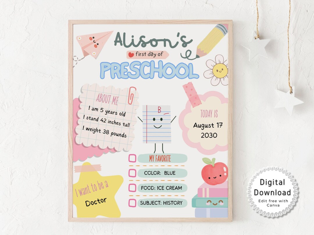 Editable First Day of School Sign Template, Printable Canva Back to ...