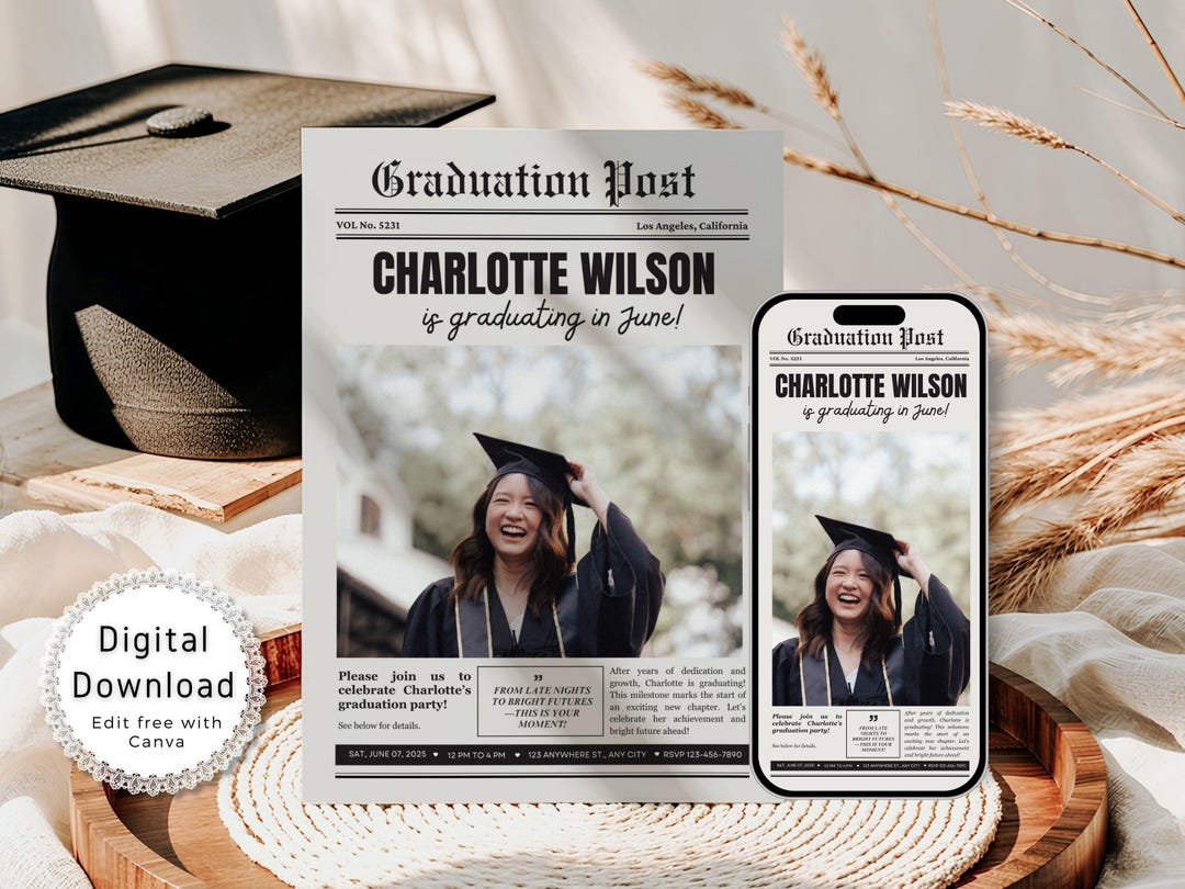 Editable Newspaper Graduation Announcement, Graduation Newspaper ...