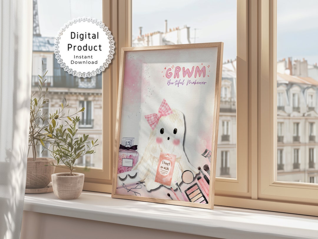 Pink Bow Ghost Wall Art Printable, Cute Ghost Halloween Décor, Get ...