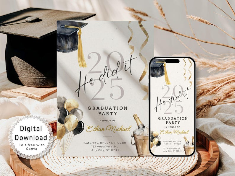 Editable Graduation Party Invitation Class of 2025, Printable Grad ...