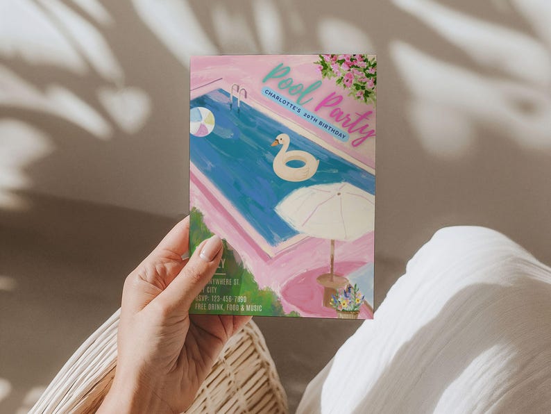 Pink Summer Pool Party Invitation | Girls Birthday Pool Party Invite ...